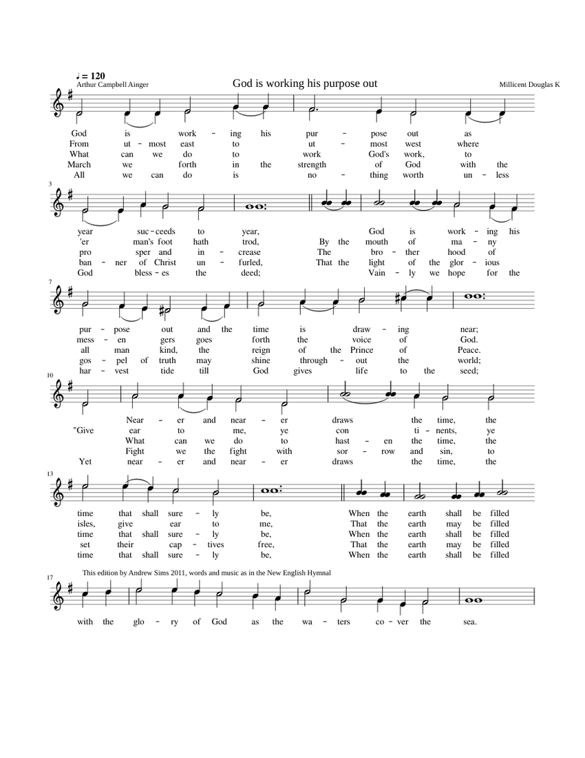 God is working his purpose out - Millicent Kingham Sheet music for ...