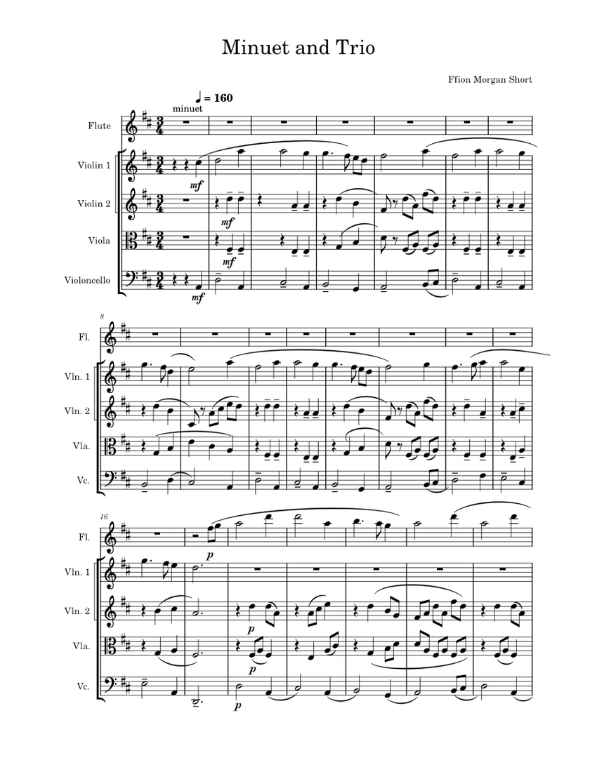 Minuet and Trio Sheet music for Flute, Violin, Viola, Cello (Mixed ...