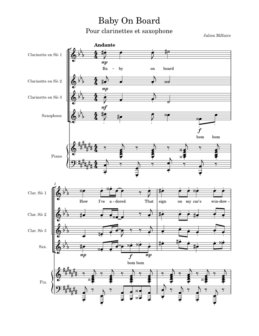 The simpsons - baby on board Sheet music for Piano, Clarinet in b-flat ...