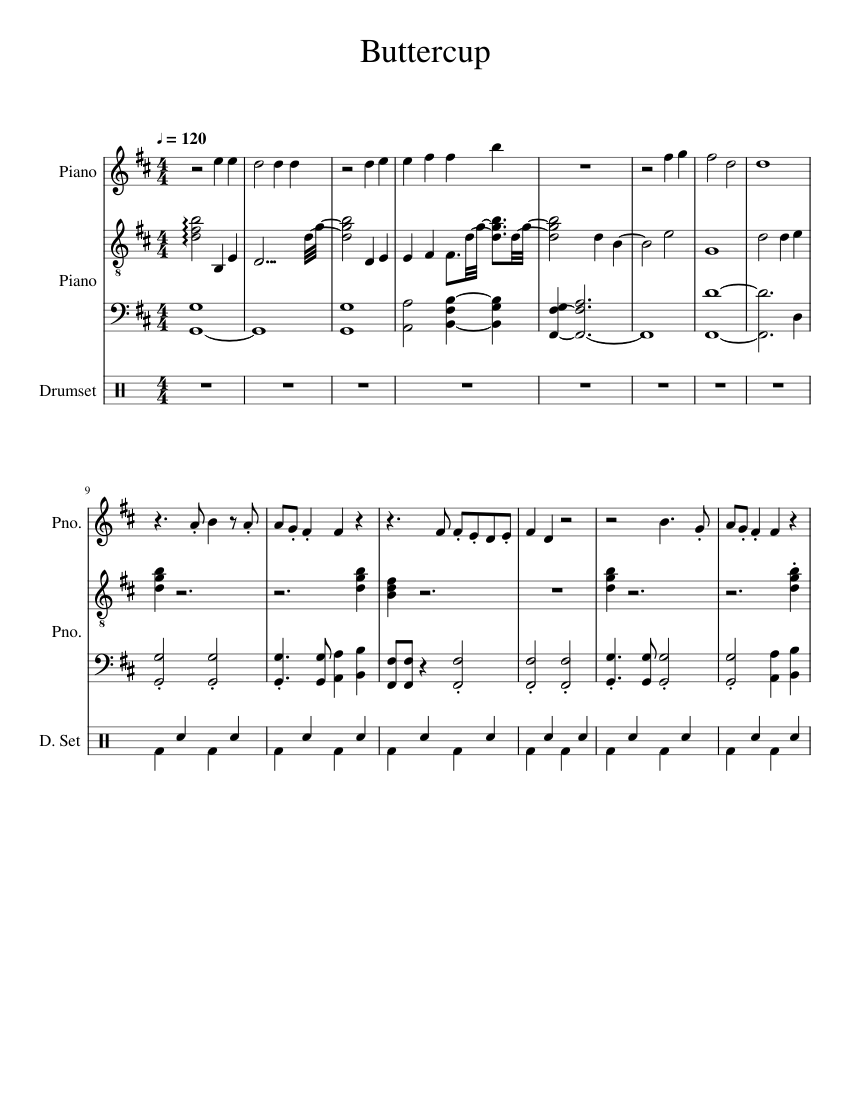 Buttercup - Jack Stauber Sheet Music for Piano, Drum group (Mixed Trio ...