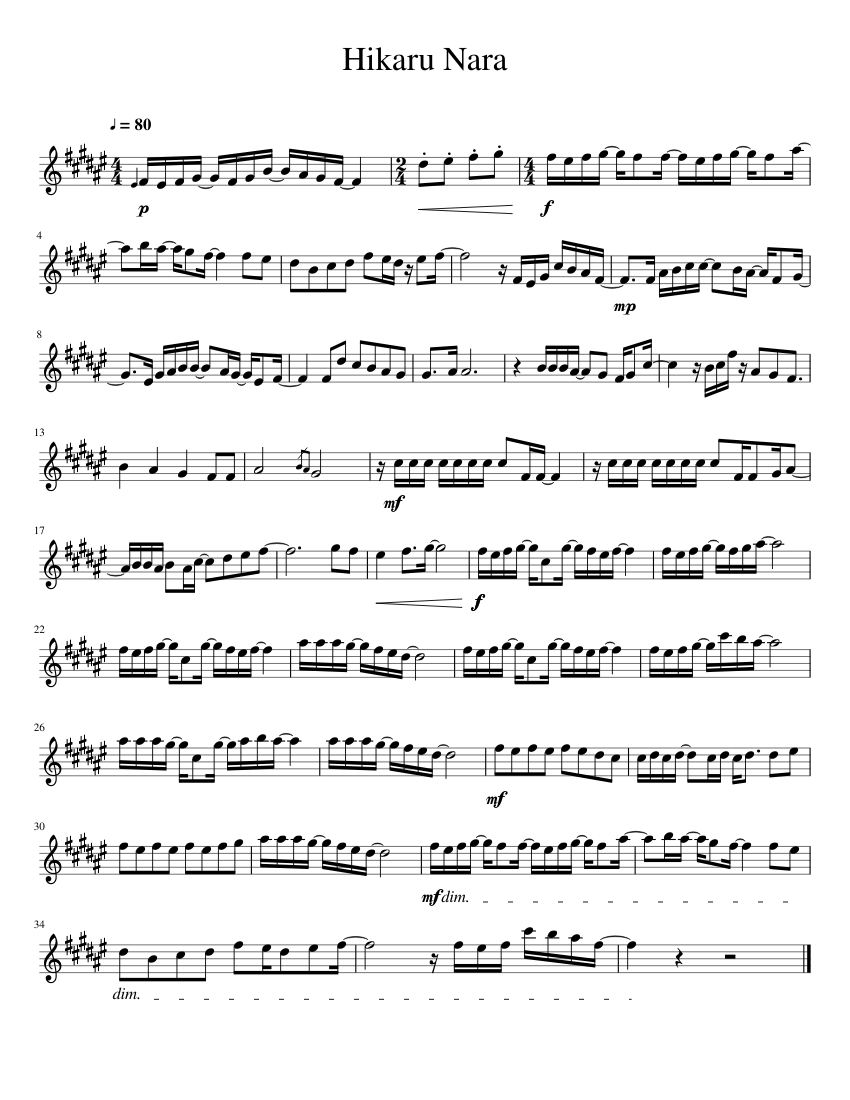 Hikaru Nara Sheet Music for Saxophone alto (Solo) | MuseScore.com