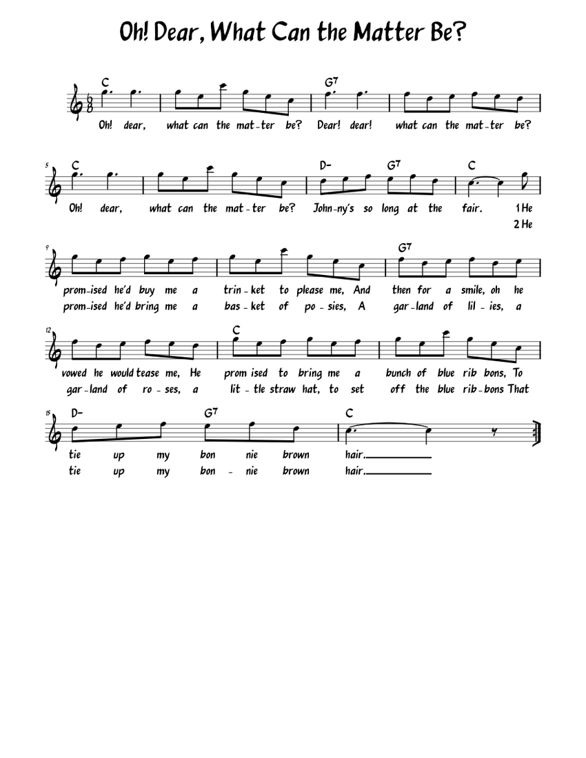 Oh! Dear, What Can the Matter Be (Lead sheet with lyrics ) Sheet Music ...