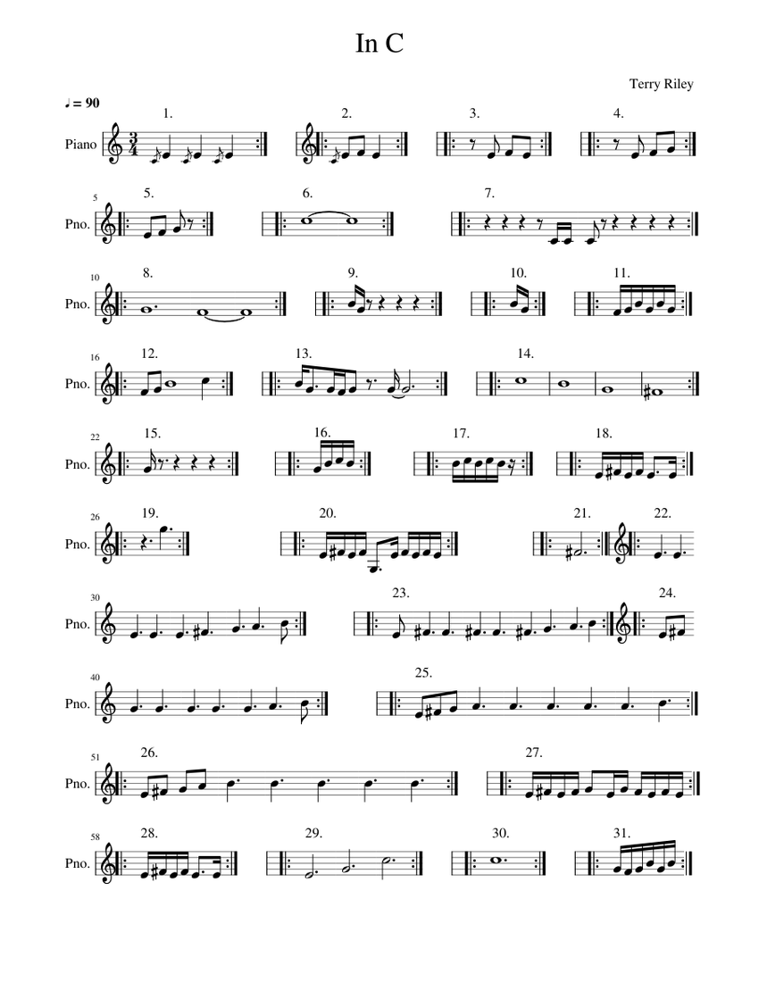 In C - Terry Riley Sheet Music with Chords for Piano (Solo) | MuseScore.com