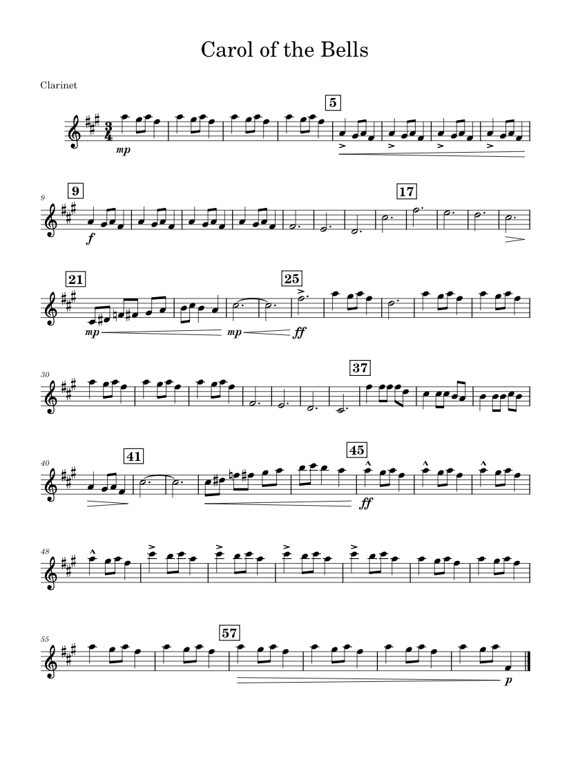 Carol of the Bells Sheet music for Clarinet in b-flat (Solo ...