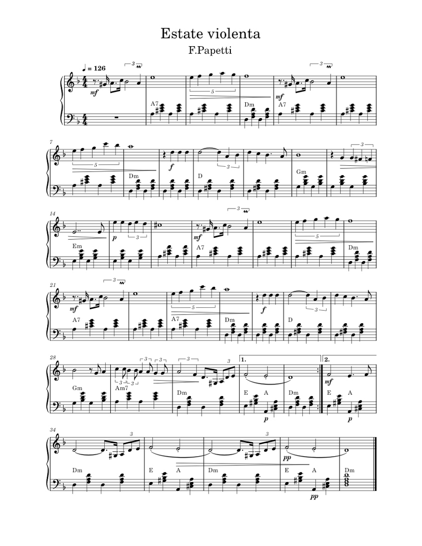 Estate violenta – Fausto Papetti - piano tutorial