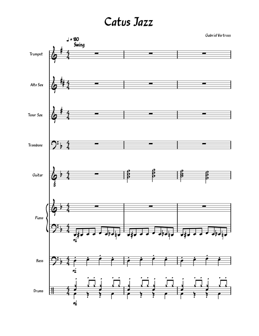 Catus Jazz Sheet music for Piano, Trombone, Saxophone alto, Saxophone ...