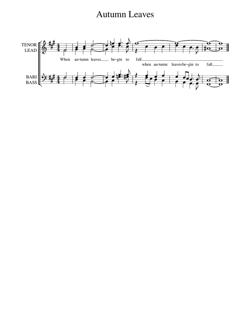 Autumn Leaves Sheet Music for Tenor, Bass voice (Choral) | MuseScore.com