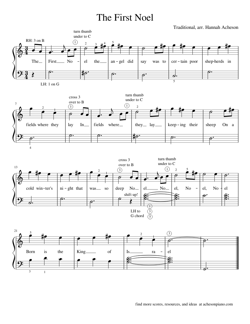 The First Noel (Easy Piano Arrangement) Sheet Music for Piano (Solo) | MuseScore.com