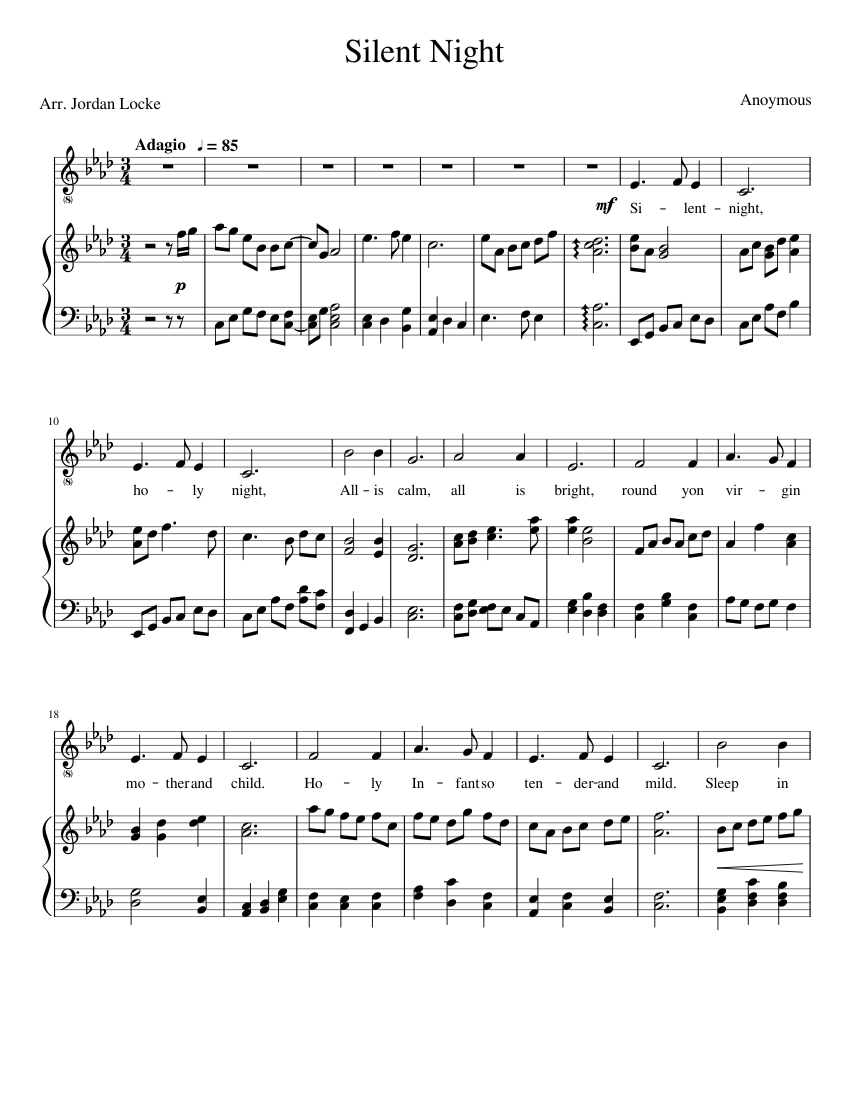 Silent Night Sheet Music for Piano, Vocals (Piano-Voice) | MuseScore.com