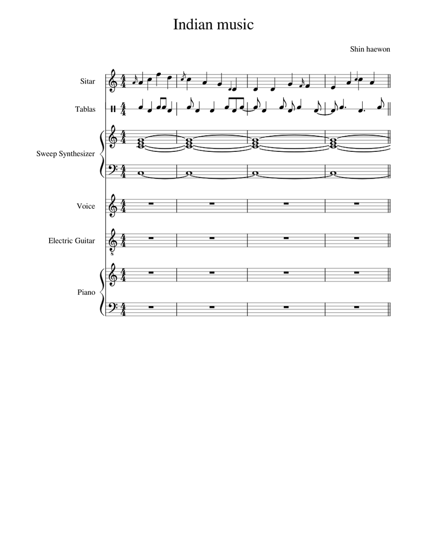 Indian_music homework Sheet music for Piano, Vocals, Guitar ...