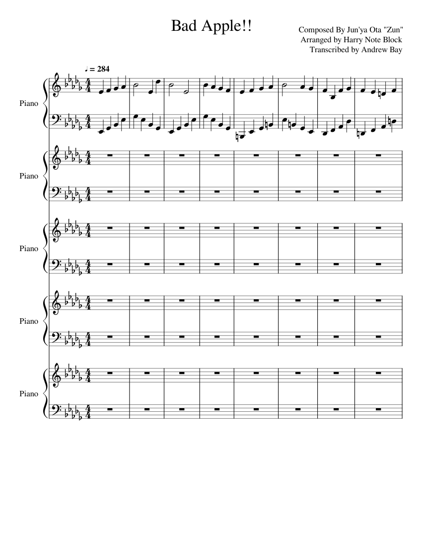 Bad_Apple Sheet music for Piano (Mixed Quintet) | Musescore.com
