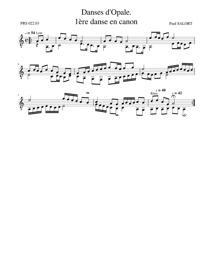 PRS 022.03 Danse d'Opale pour guitare 1ère danse en canon Sheet Music ...