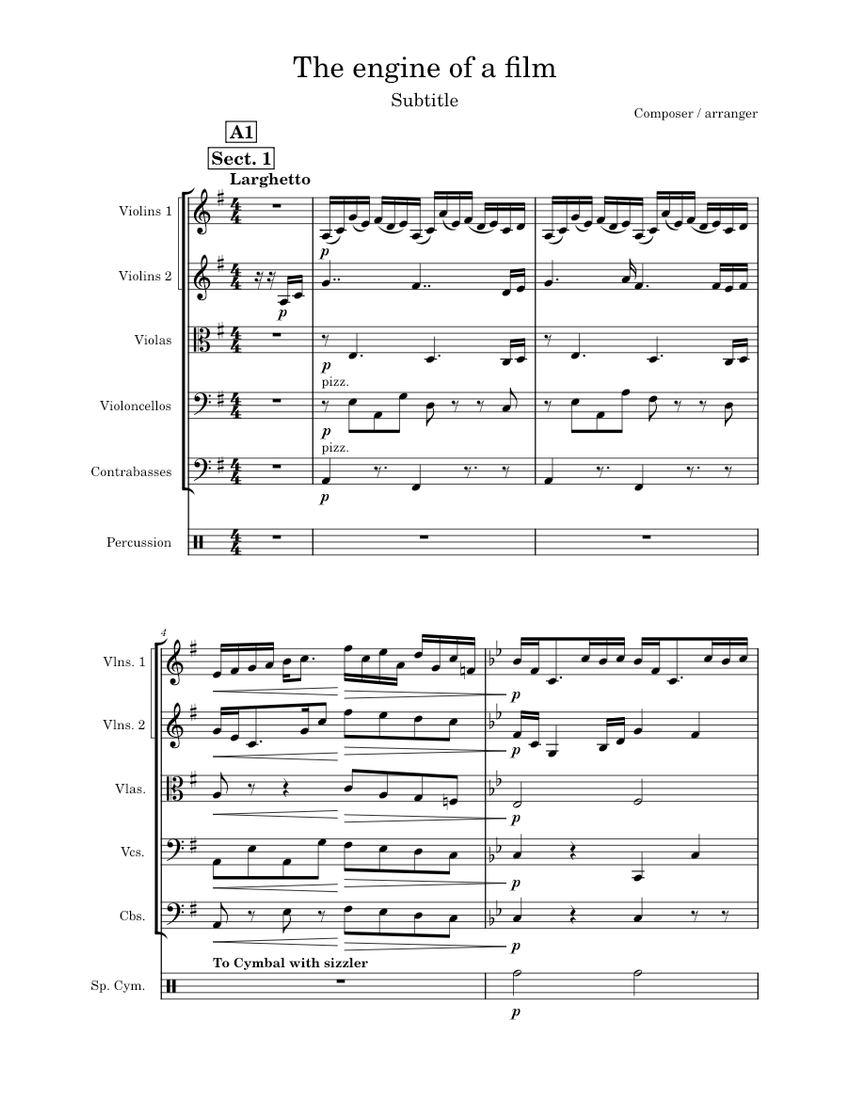 The engine of a film Sheet Music for Violin, Cello, Strings group, Drum ...