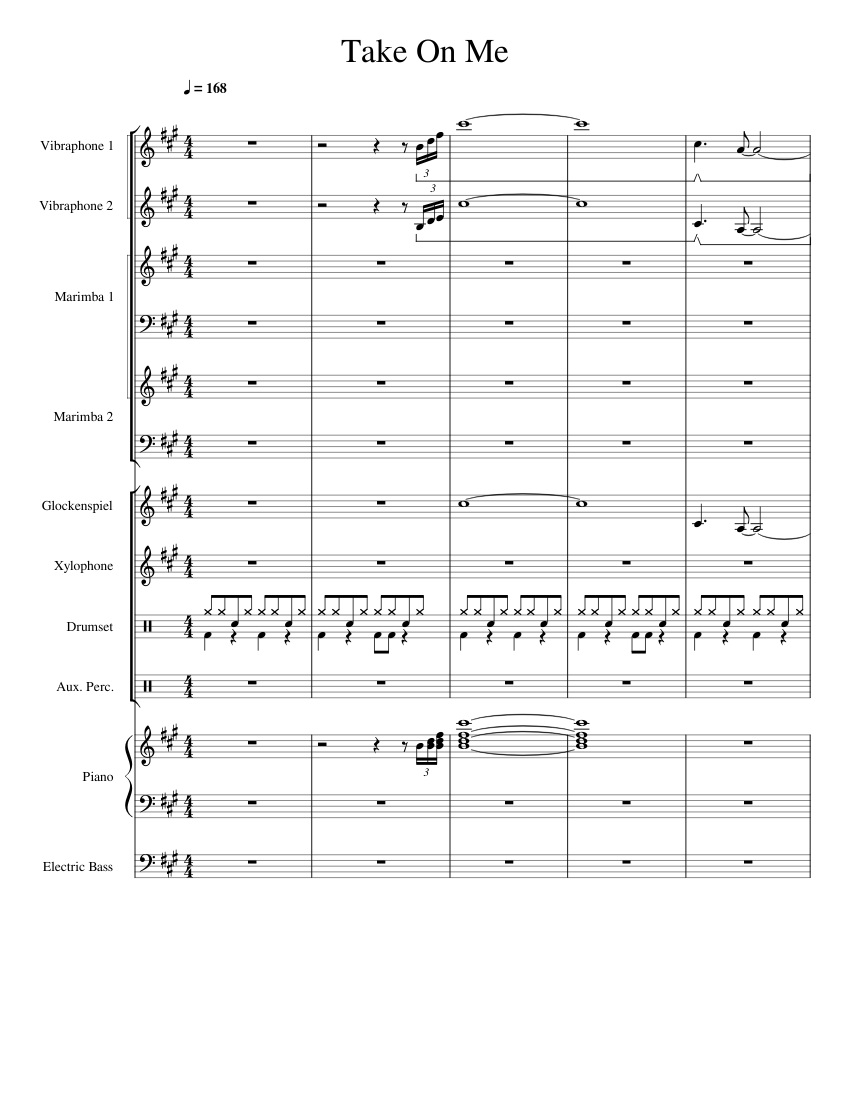 Take on me – a-ha Take on me - Front Ensemble Arrangement Sheet music ...
