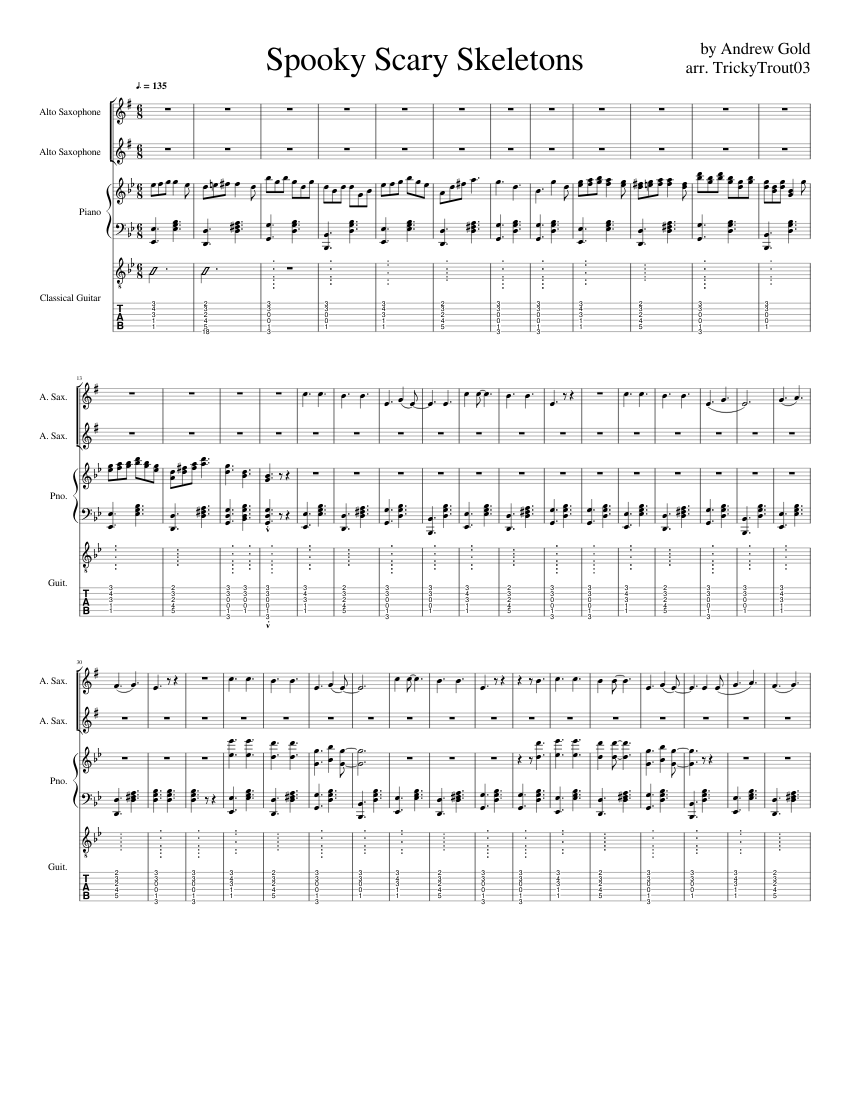 Spooky Scary Skeletons Sheet music for Piano, Clarinet in b-flat ...
