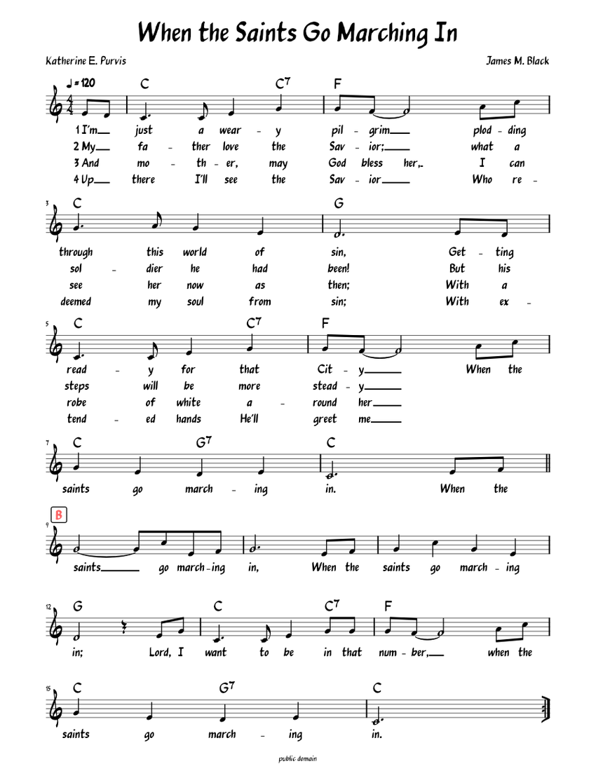When the Saints Go Marching In (Lead sheet with lyrics ) Sheet Music ...