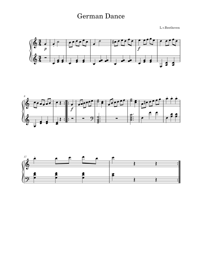 German Dance – Ludwig van Beethoven Sheet music for Piano (Solo) Easy ...