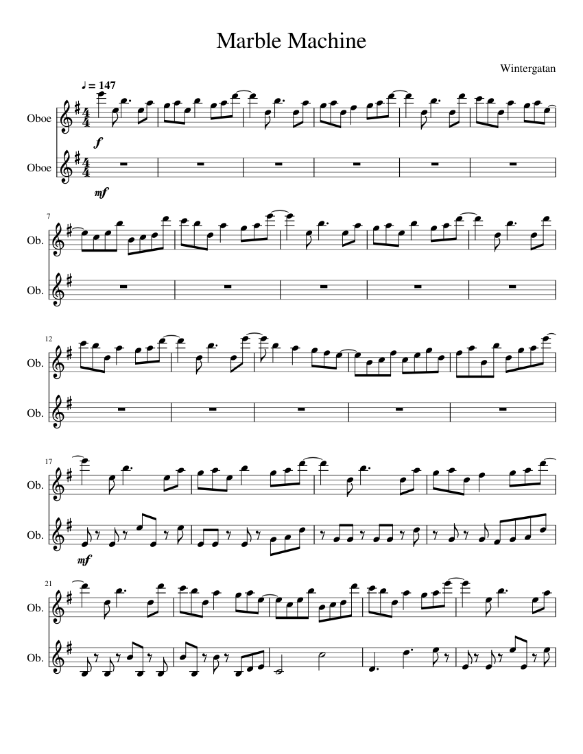 Marble Machine duet Sheet music for Oboe (Woodwind Duet) | Musescore.com