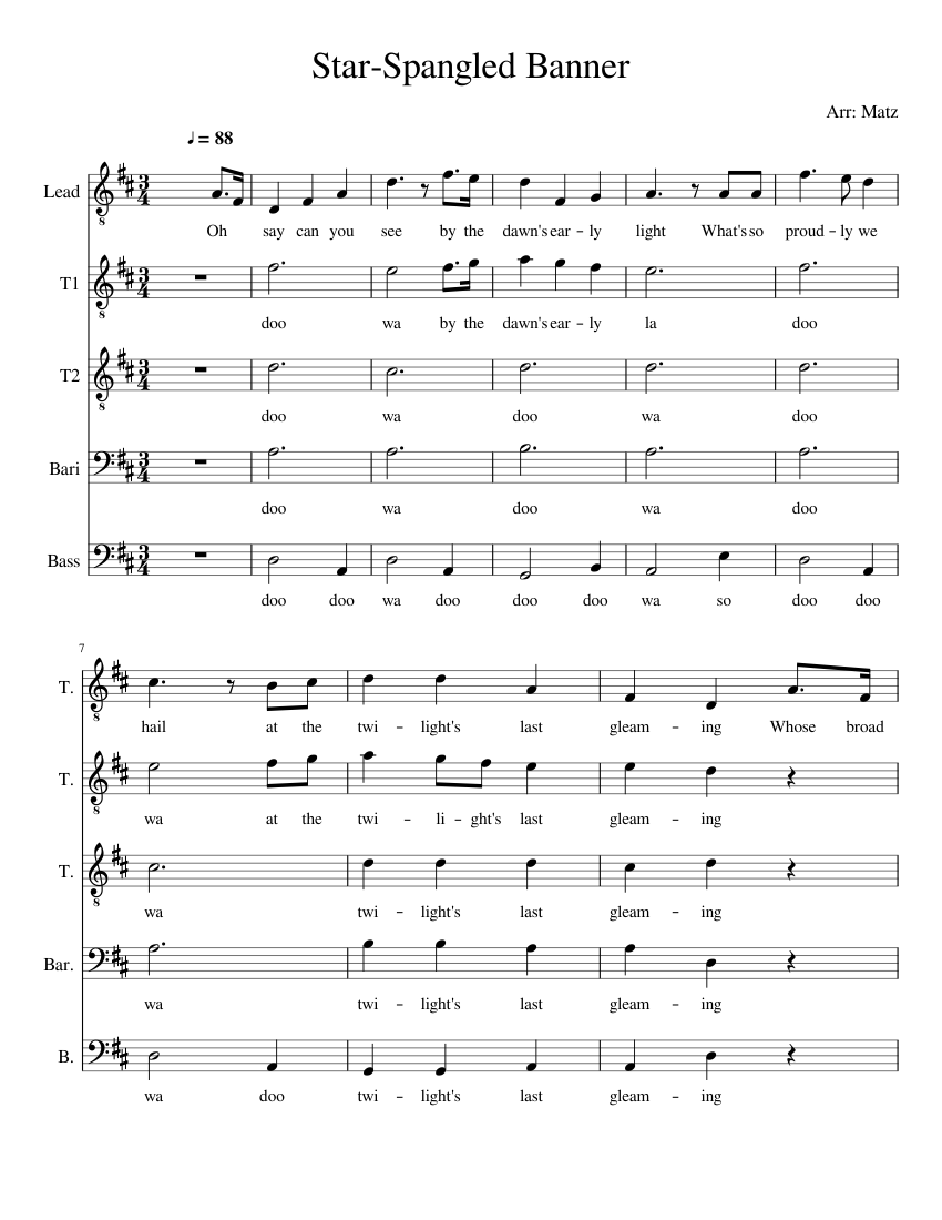 Star-Spangled Banner Sheet music for Tenor, Bass voice, Baritone ...
