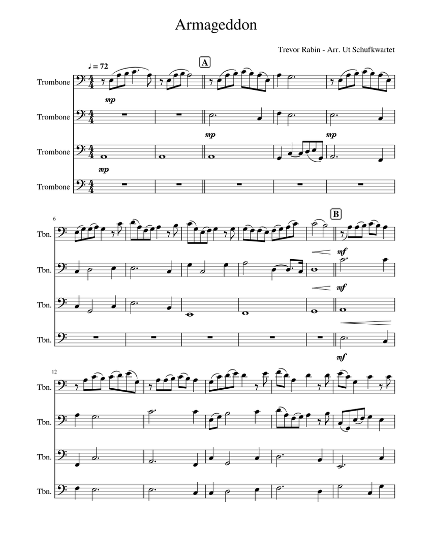 Armageddon Sheet music for Trombone (Mixed Quartet) | Musescore.com