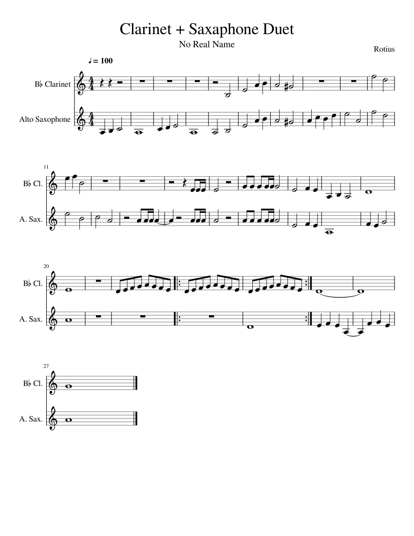 Clarinet + Saxaphone Duet Sheet music for Clarinet in b-flat, Saxophone ...