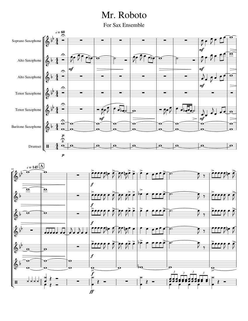 Mr. Roboto Sheet Music for Saxophone alto, Saxophone tenor, Saxophone ...