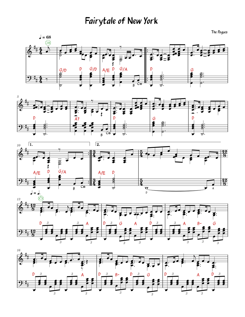 Fairytale of New York – The Pogues Sheet Music with Chords for ...
