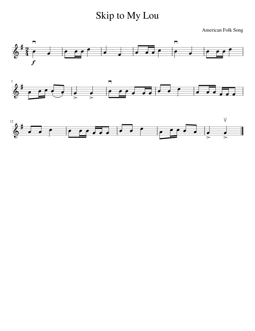 Skip to My Lou Sheet Music for Violin (Solo) | MuseScore.com