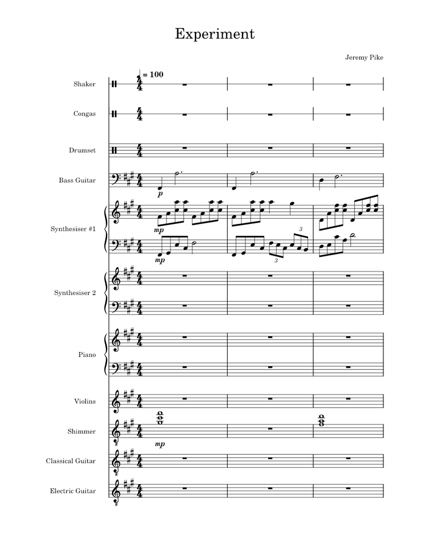 Experiment Sheet music for Piano, Guitar, Bass guitar, Drum group ...