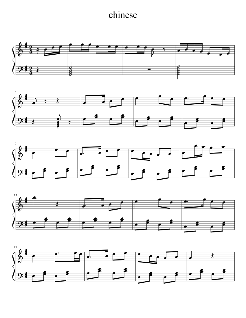 Standard Chinese Music Sheet Music for Piano (Solo) Easy | MuseScore.com