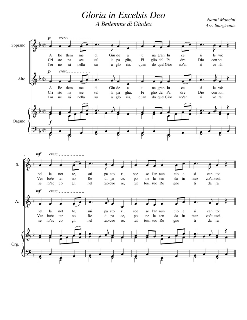 Gloria in Excelsis Deo Sheet music for Soprano, Alto, Tenor, Bass voice ...