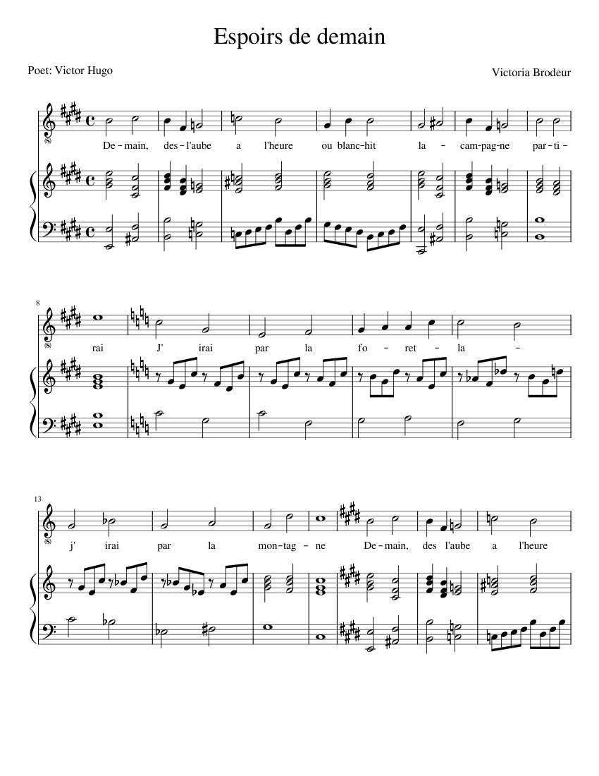 Espoirs de demain DRAFT Sheet Music for Piano, Vocals (Piano-Voice ...