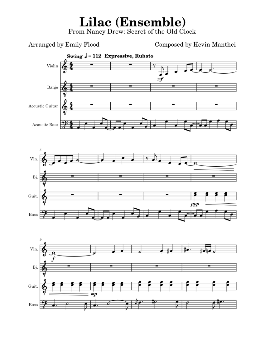 Lilac (Ensemble Transcription) Sheet Music for Violin, Guitar, Bass ...