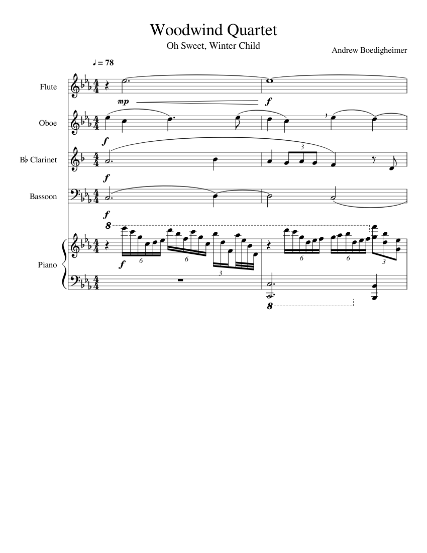 Woodwind Quartet oswc transposing ideas Sheet music for Piano, Flute ...