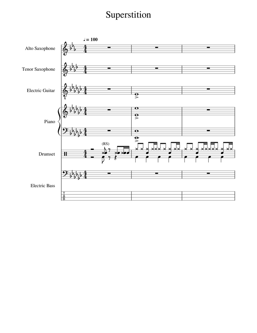 Superstition by Stevie Wonder Sheet Music and Tab with Chords for Piano ...