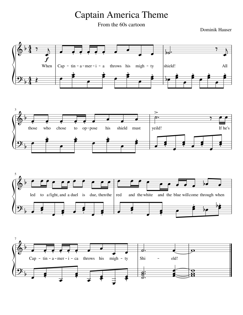Captain America Theme Sheet Music for Piano (Solo) Easy | MuseScore.com