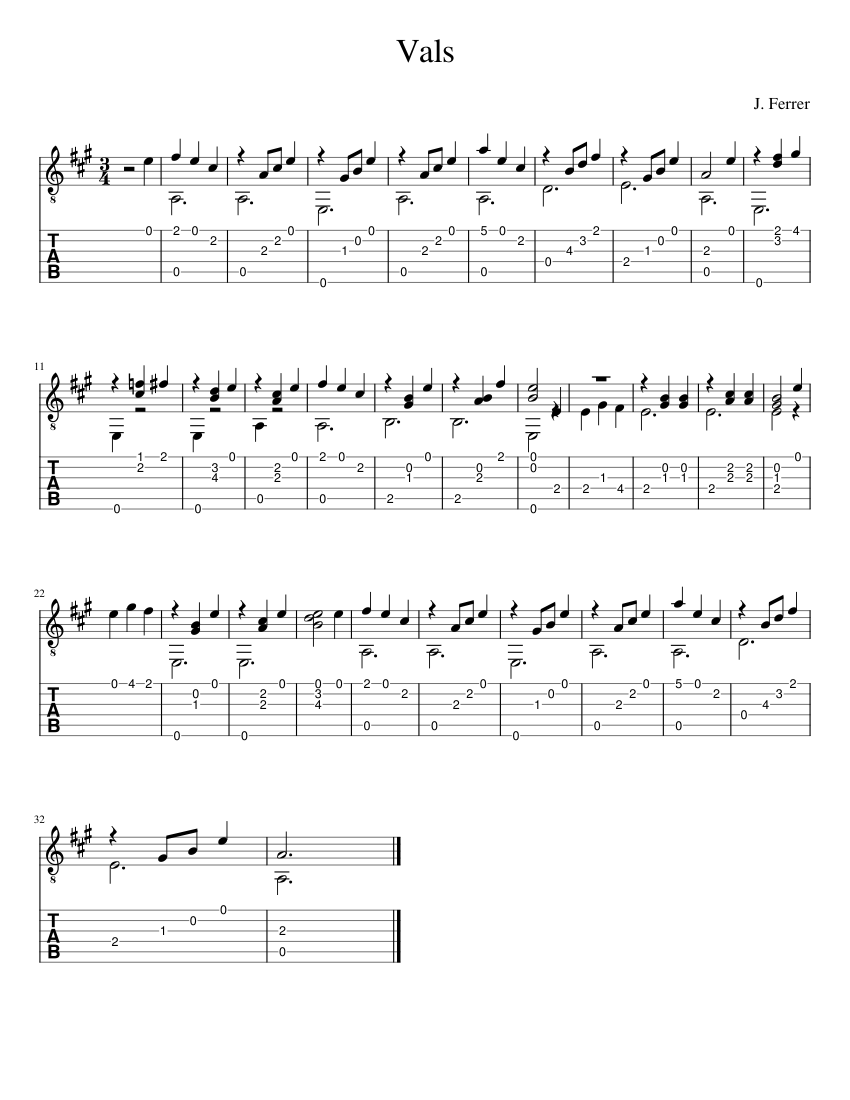 Vals por J. Ferrer Sheet Music and Tab for Guitar (Solo) | MuseScore.com