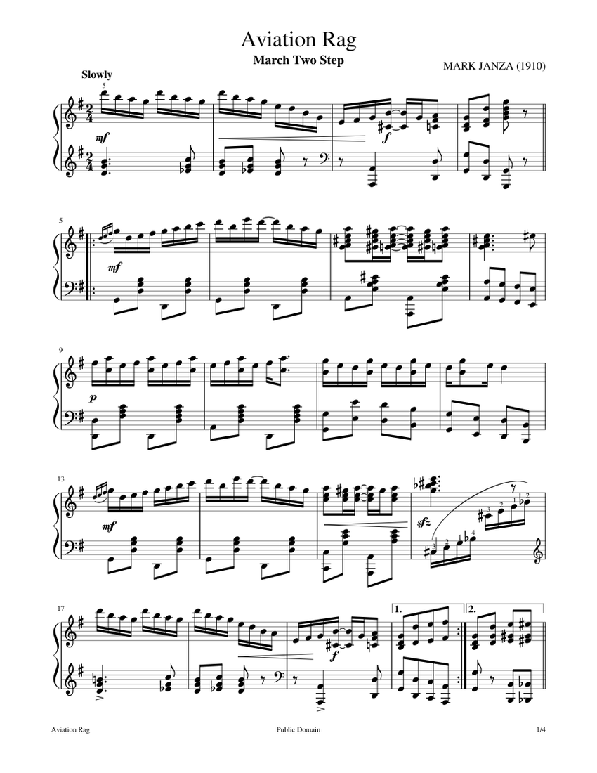 Mark Janza - Aviation Rag (1910) Sheet Music for Piano (Solo ...