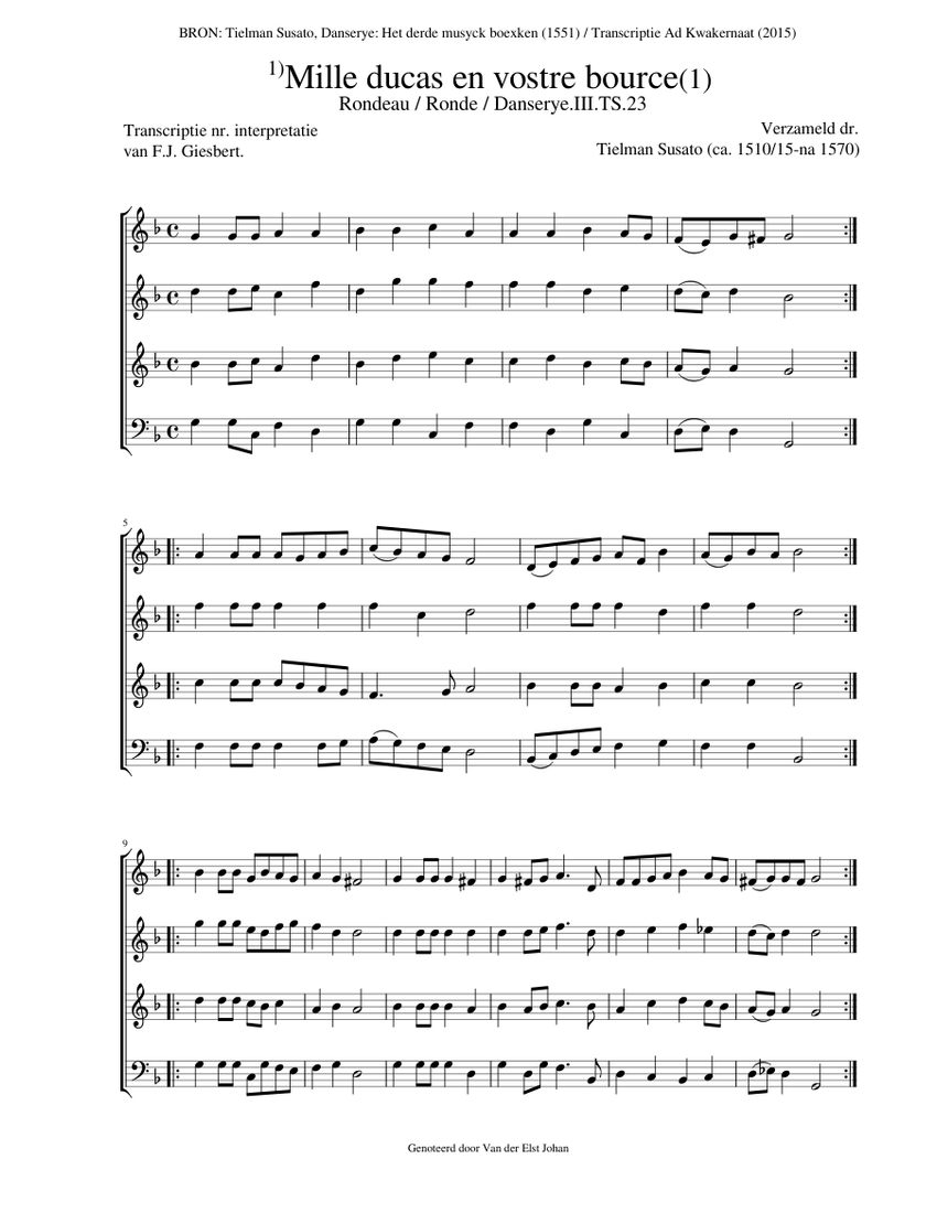 Mille ducas en vostre bource (1) (Danserye.III.TS.23) Sheet music for ...