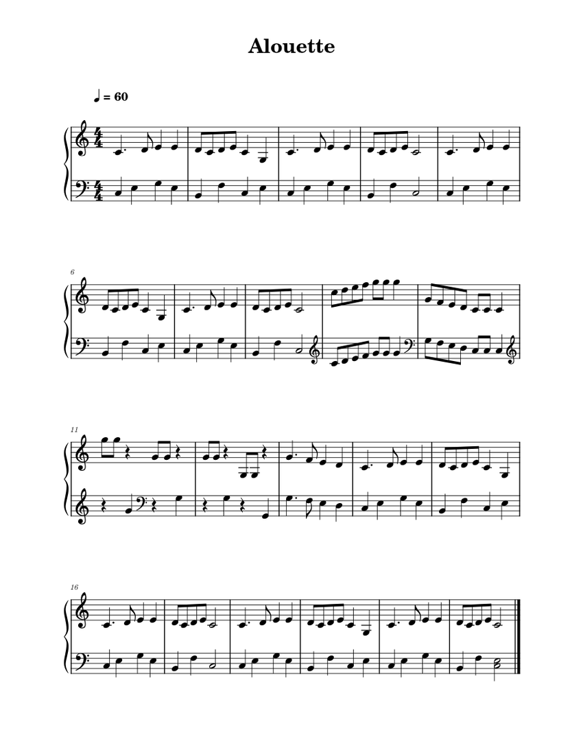 ALOUETTE – Trad. French Alouette Sheet music for Piano (Solo) Easy ...