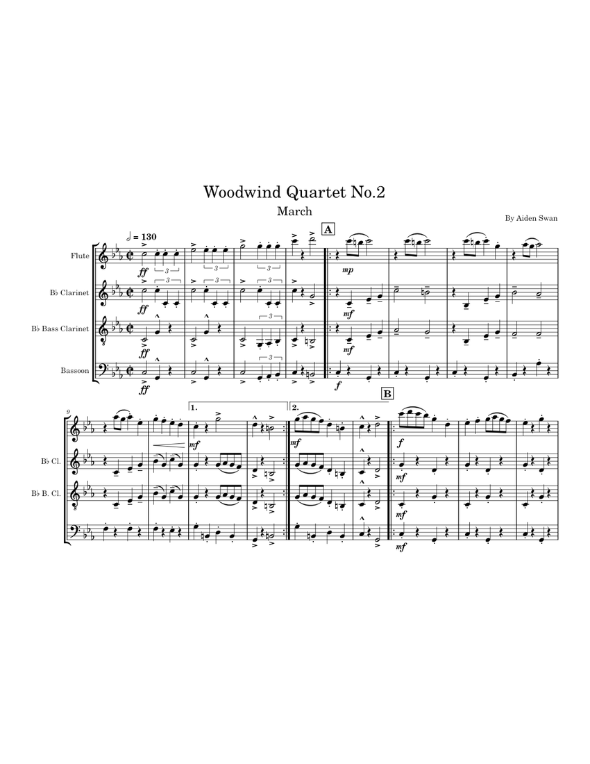 Woodwind Quartet No.2 Sheet music for Flute, Clarinet in b-flat ...