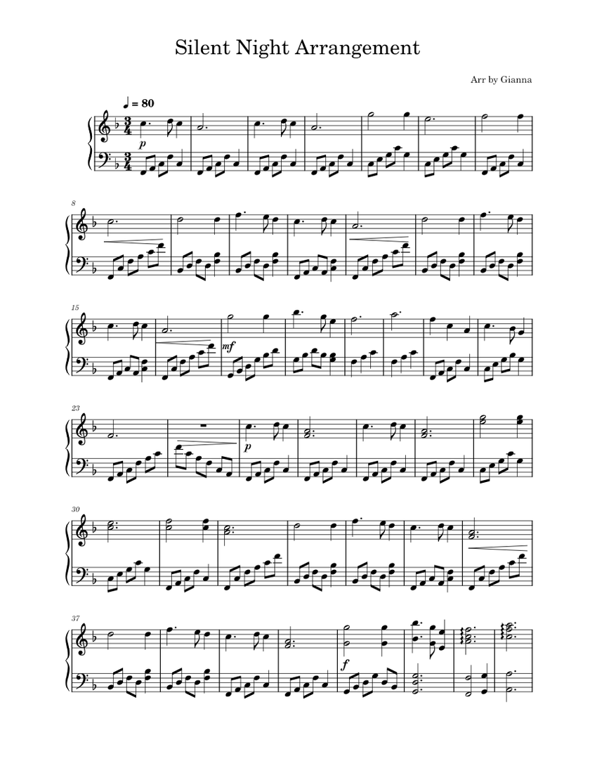 Silent Night Arrangement Sheet music for Piano (Solo) Easy | Musescore.com