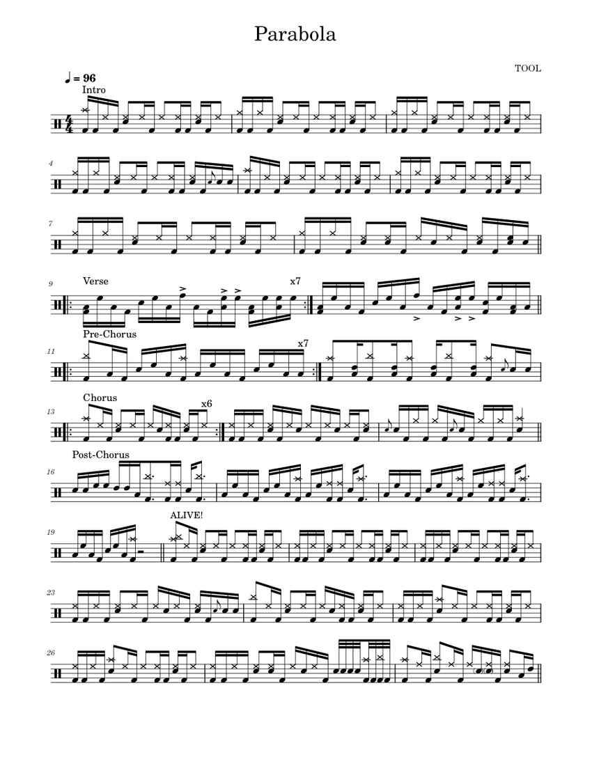 Parabola Sheet Music with Chords for Drum group (Solo) | MuseScore.com