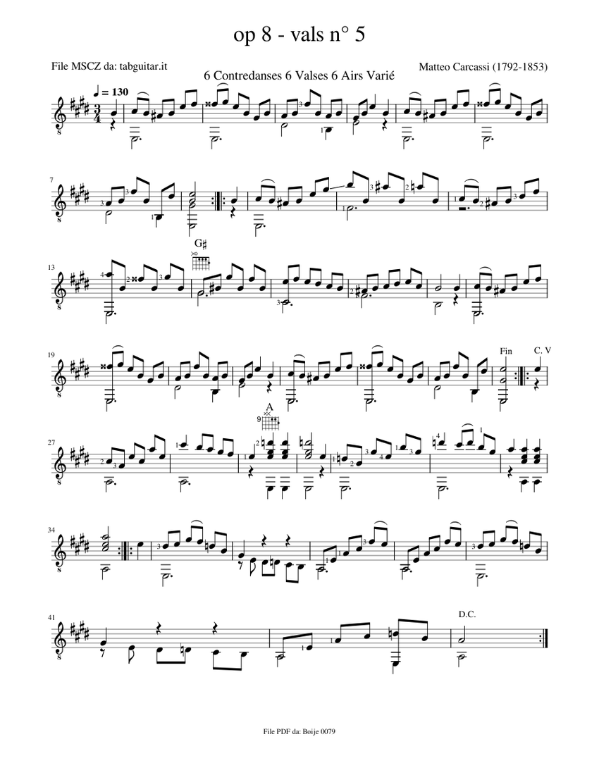 Vals n° 5, op 8 – Matteo Carcassi Sheet music for Guitar (Solo ...