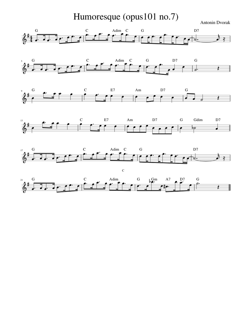Humoresque (opus101 no.7) Sheet music for Violin (Solo) | Musescore.com