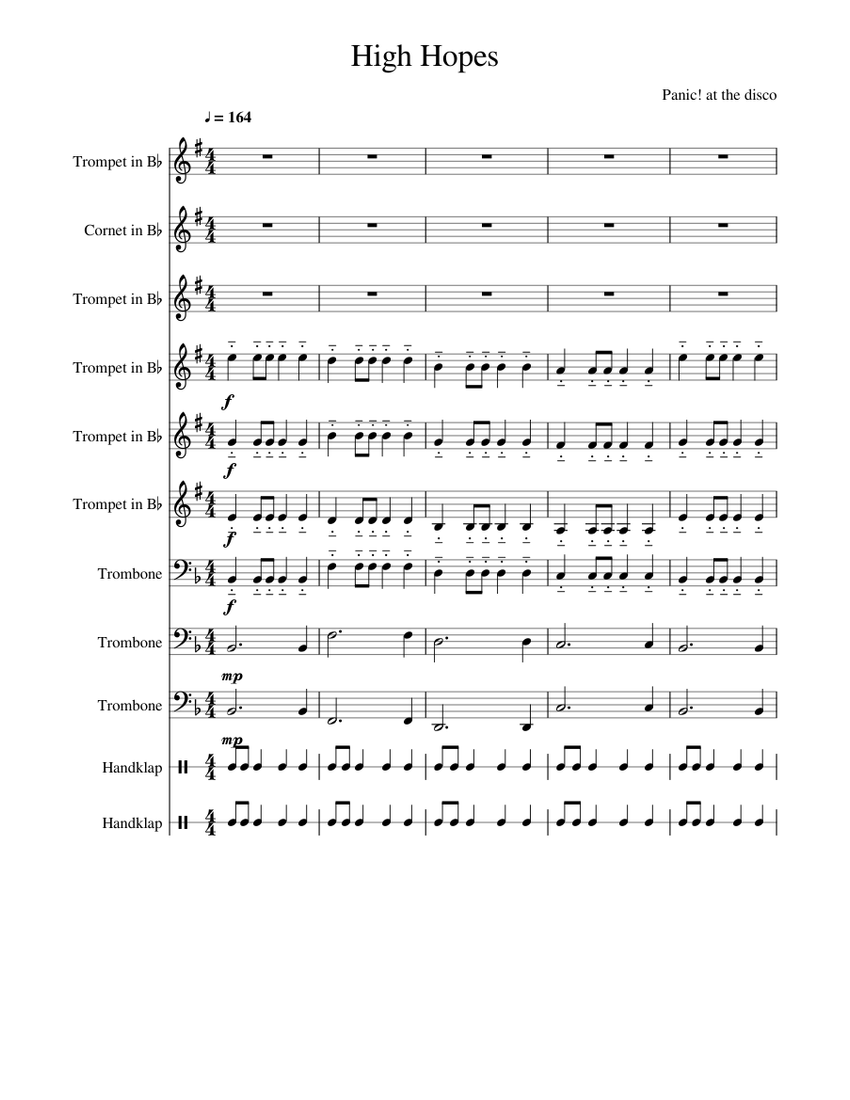 High Hopes Sheet music for Trombone, Cornet, Trumpet in b-flat, Hand ...