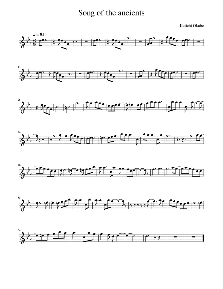Nier automata song of the ancients Sheet Music for Violin (Solo ...