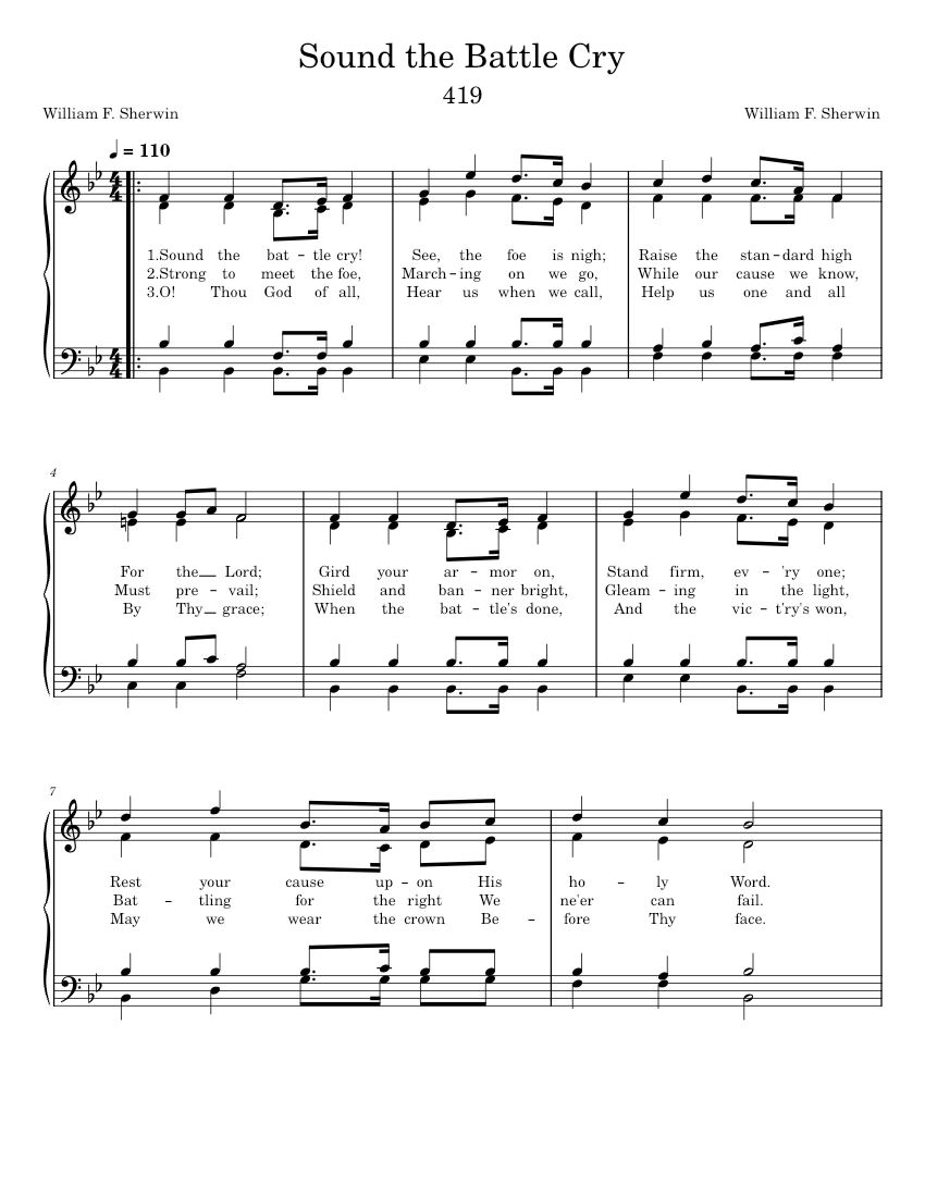 419 Sound the Battle Cry Sheet Music for Piano (Solo) | MuseScore.com