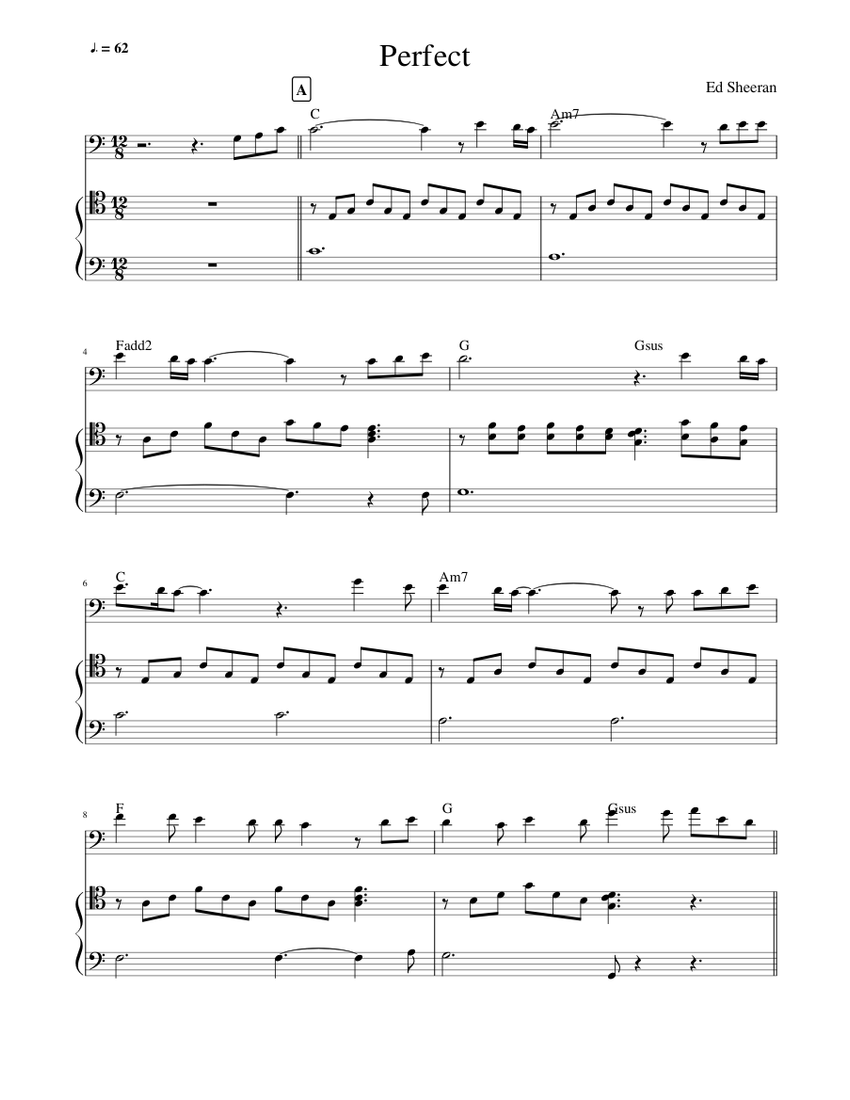 Perfect EdSheeran for cello piano Sheet Music with Chords for Piano ...