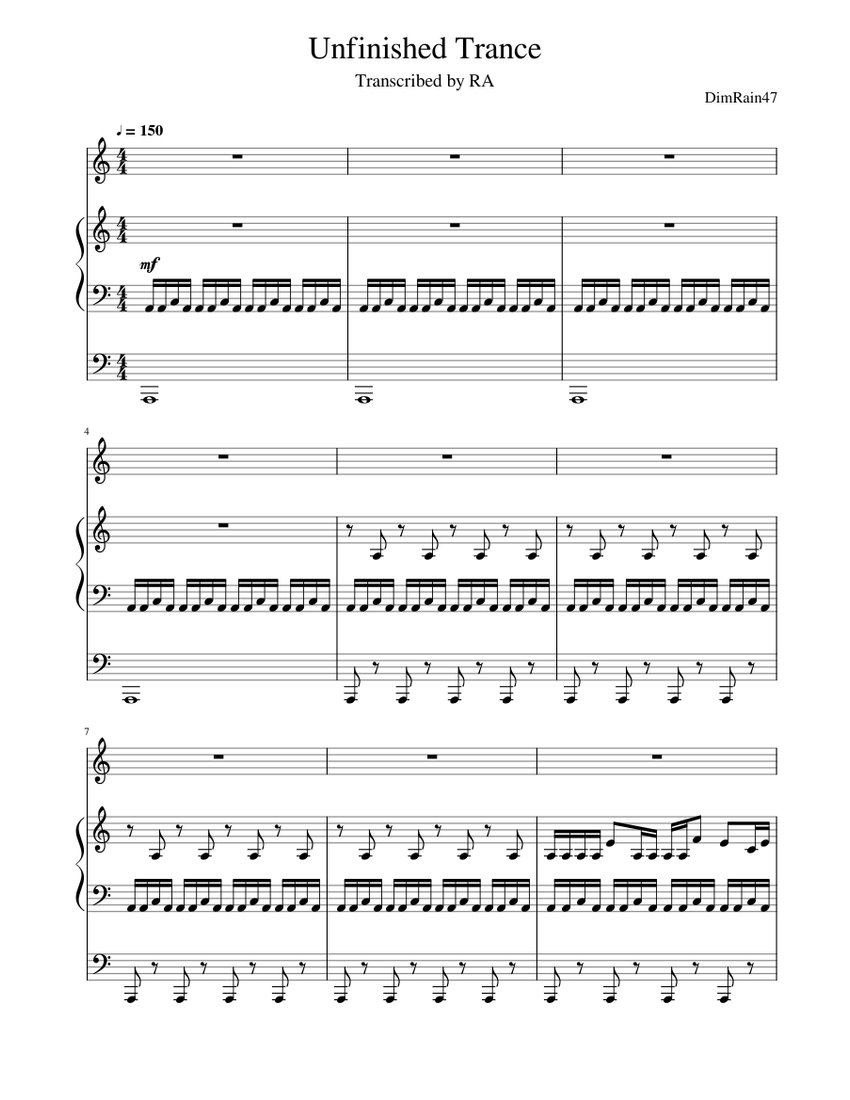 Dimrain47 - Unfinished Trance Sheet Music for Piano (Piano Four Hand ...